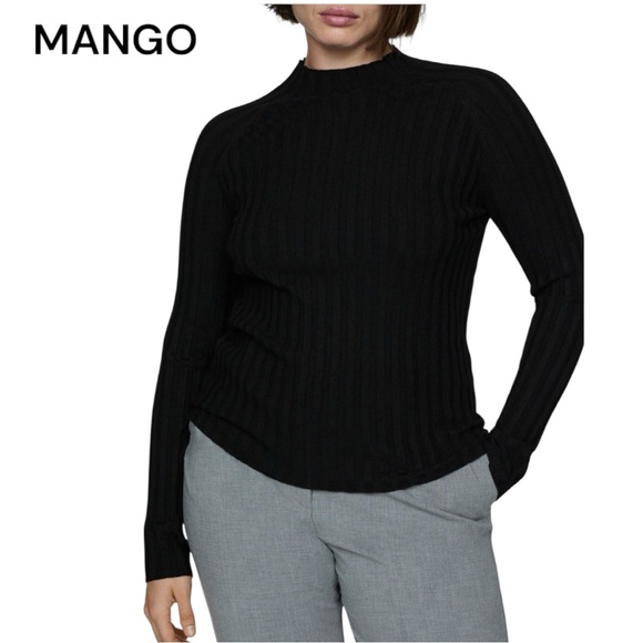 Mango | Sweaters | 28 Nwt Mango Flurry Ribbed Funnel Neck Black Knit ...